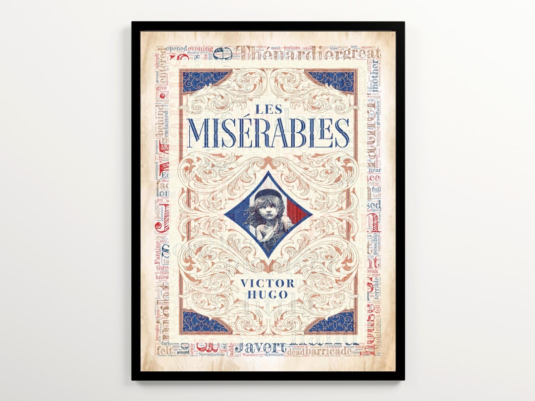 Les Miserables Book Cover & Word Cloud Art, Set of 2 Prints, Victor ...