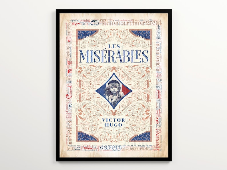 Les Miserables Book Cover & Word Cloud Art, Set of 2 Prints, Victor ...