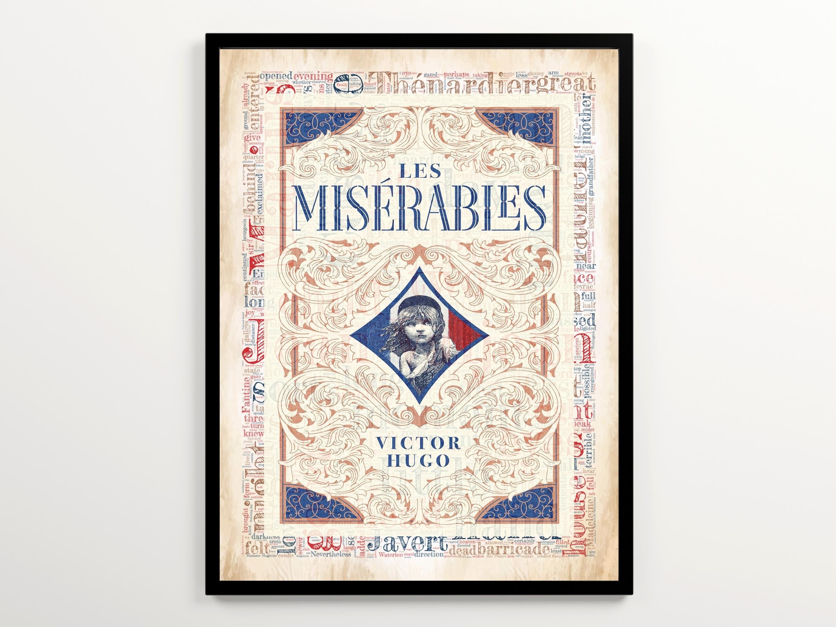 Les Miserables Book Cover & Word Cloud Art, Set of 2 Prints, Victor ...