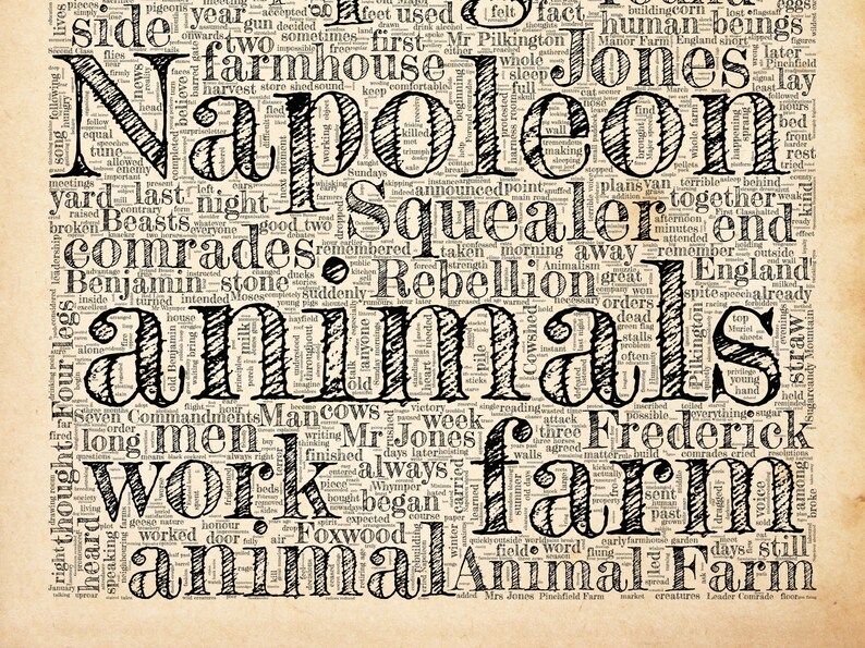 George Orwell Animal Farm Vintage Word Cloud Featuring 2000 Words of ...