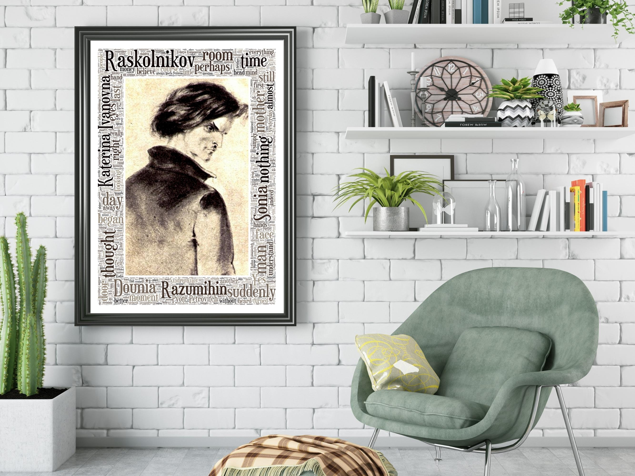 Crime and Punishment Word Cloud, Raskolnikov Illustration Poster ...