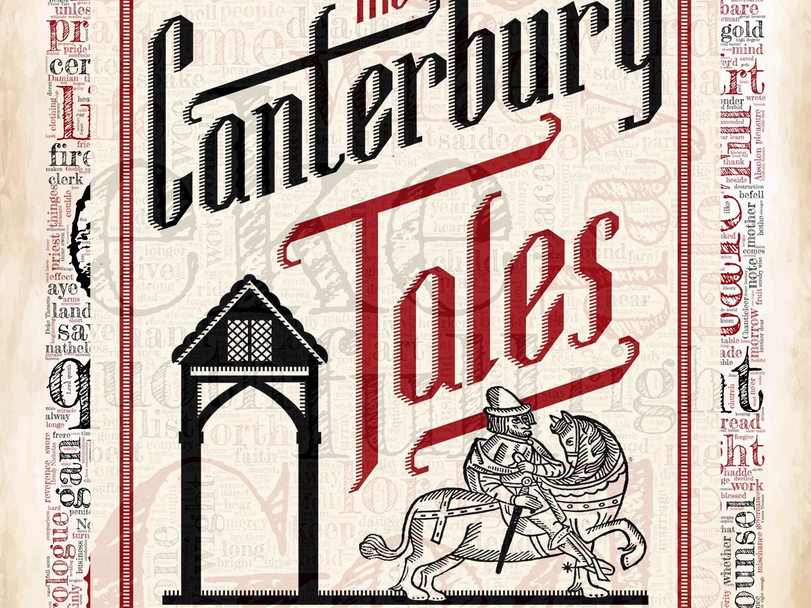 The Canterbury Tales Book Cover and Word Cloud Art, Geoffrey Chaucer ...
