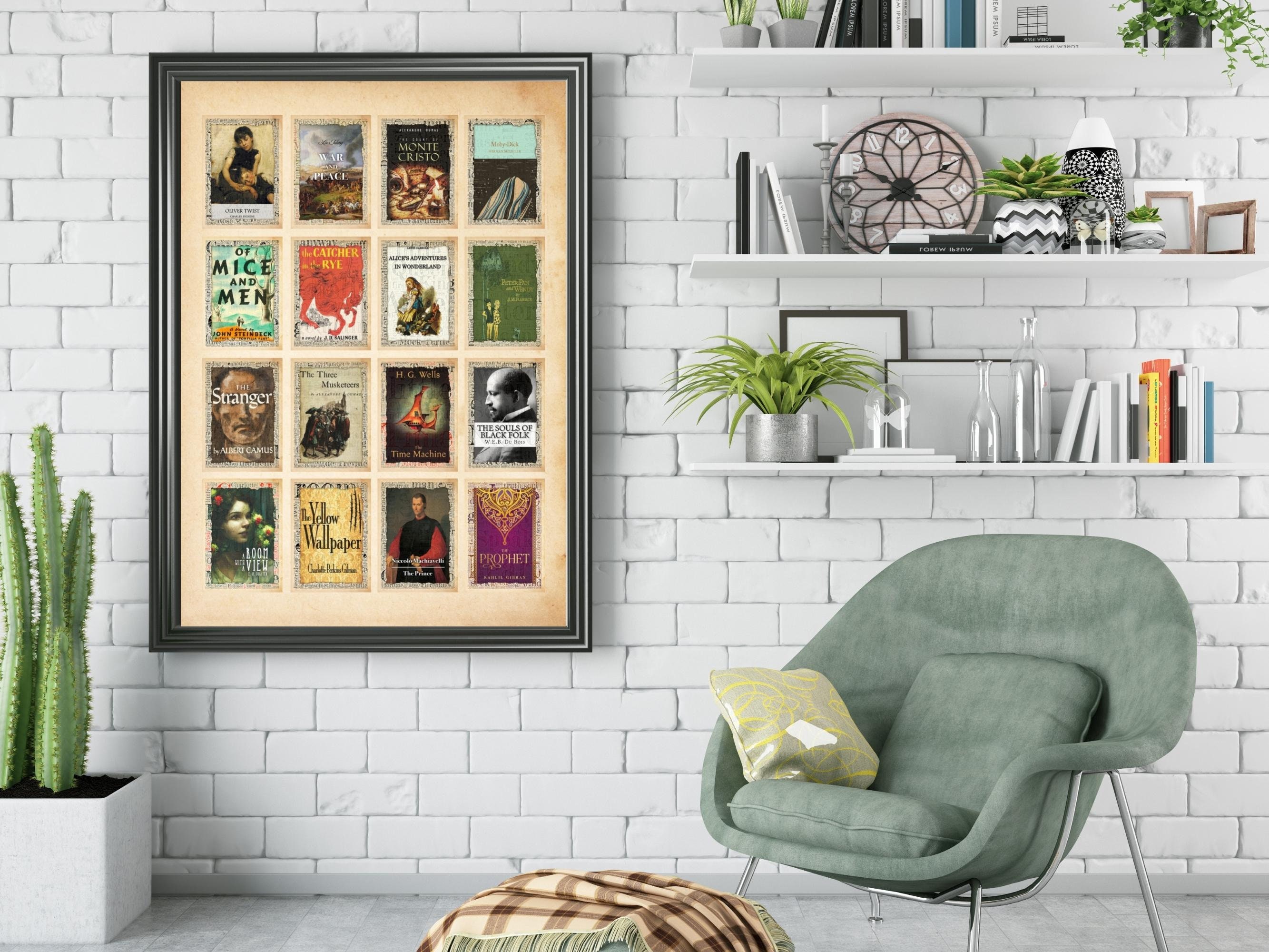 Vintage Book Cover Gallery Poster, Literary Classics Print, Word Cloud ...
