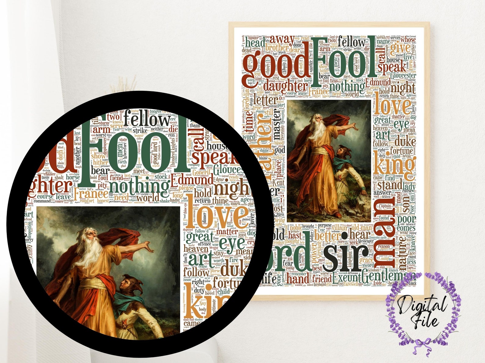 Shakespeare's King Lear Literary Poster Featuring 2000 Most Frequent ...