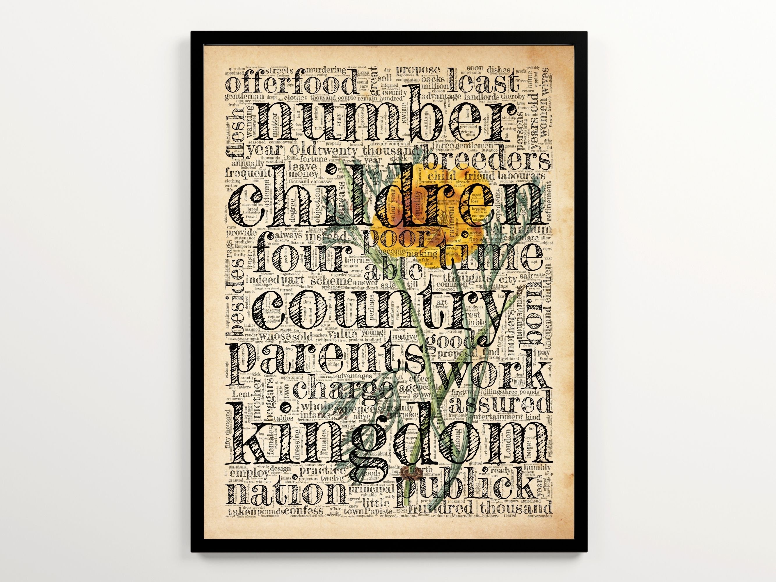Jonathan Swift's A Modest Proposal Vintage Word Cloud Featuring 2000 ...
