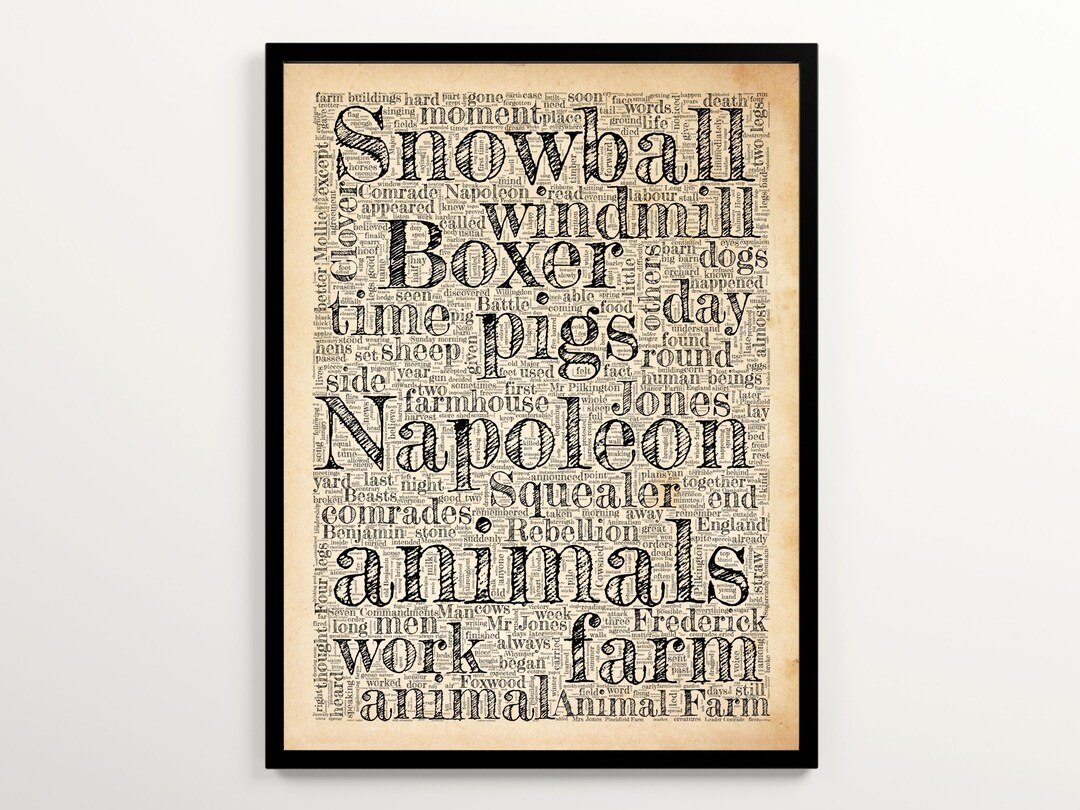 George Orwell Animal Farm Vintage Word Cloud Featuring 2000 Words of ...