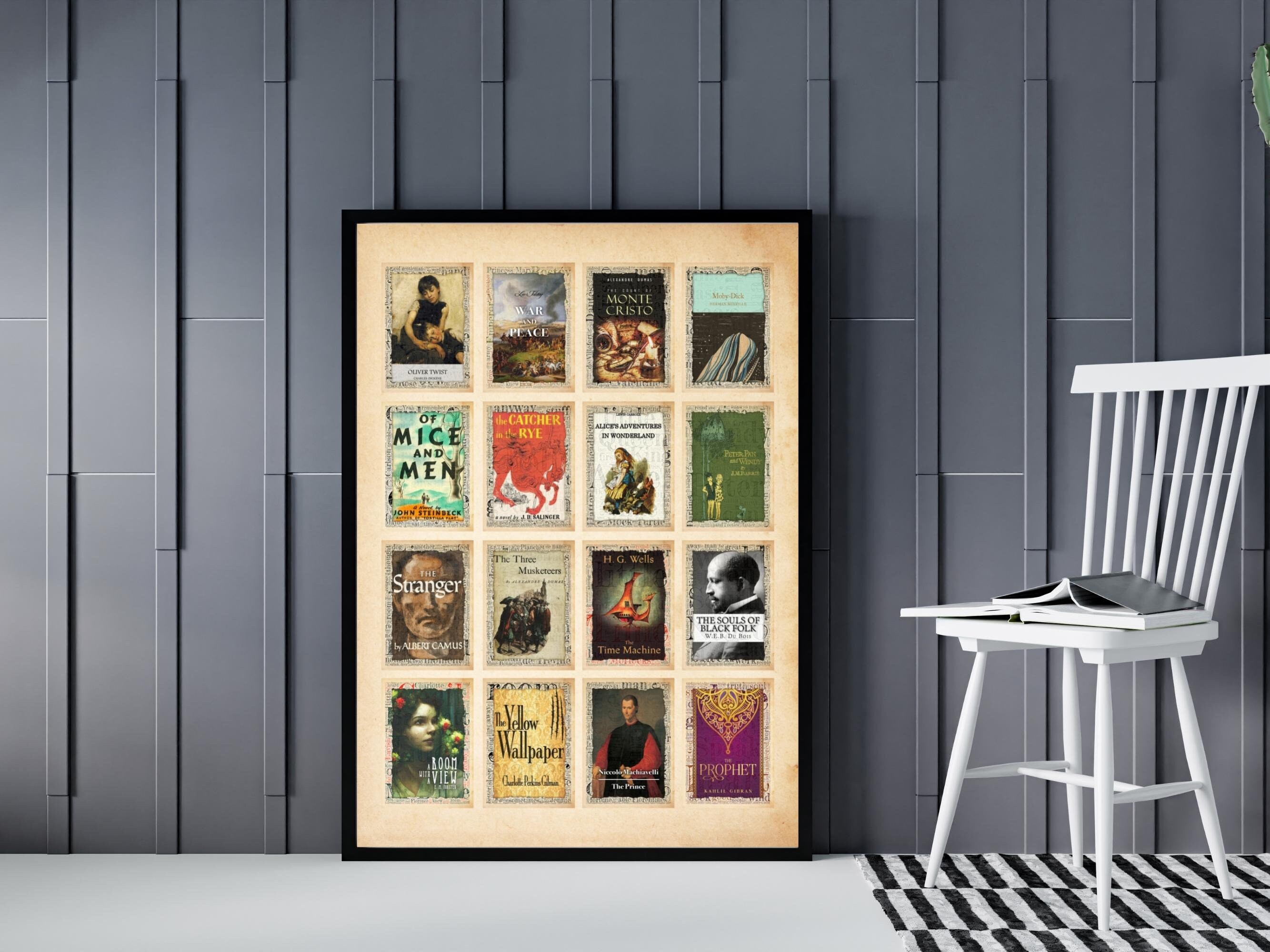 Vintage Book Cover Gallery Poster, Literary Classics Print, Word Cloud ...