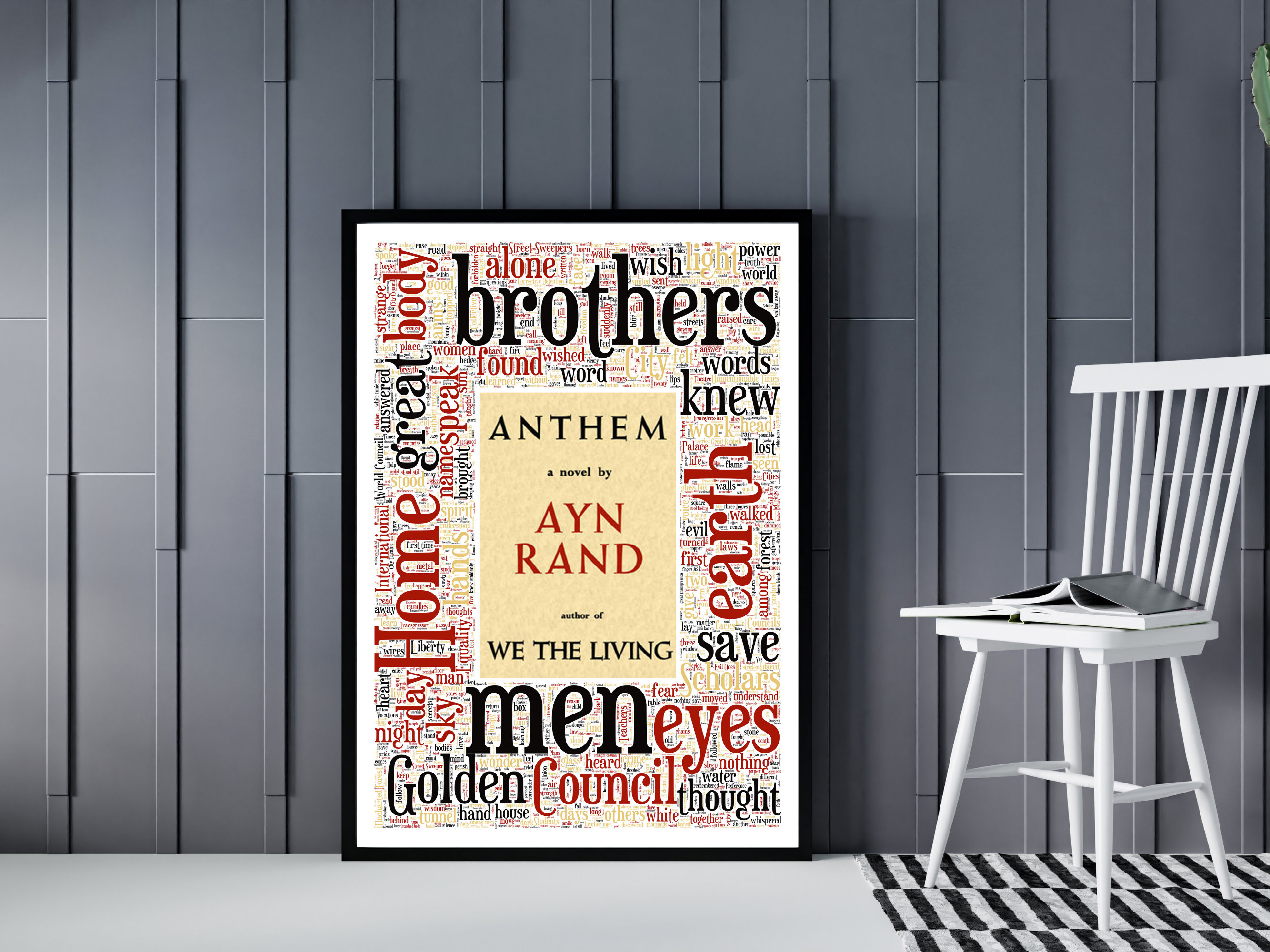 Anthem Book Cover Art Print, Ayn Rand's Anthem Word Cloud, Dystopian ...