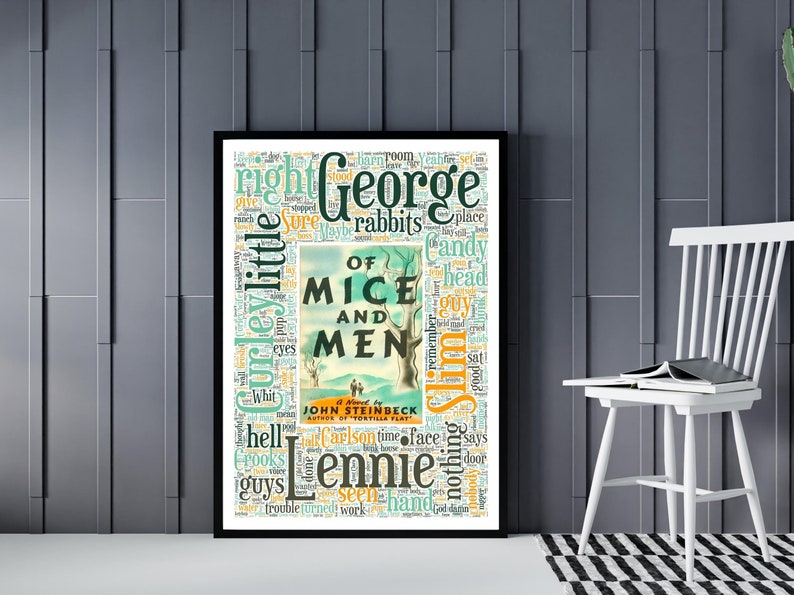 Of Mice and Men Word Cloud, John Steinbeck Book Cover Art Printable ...