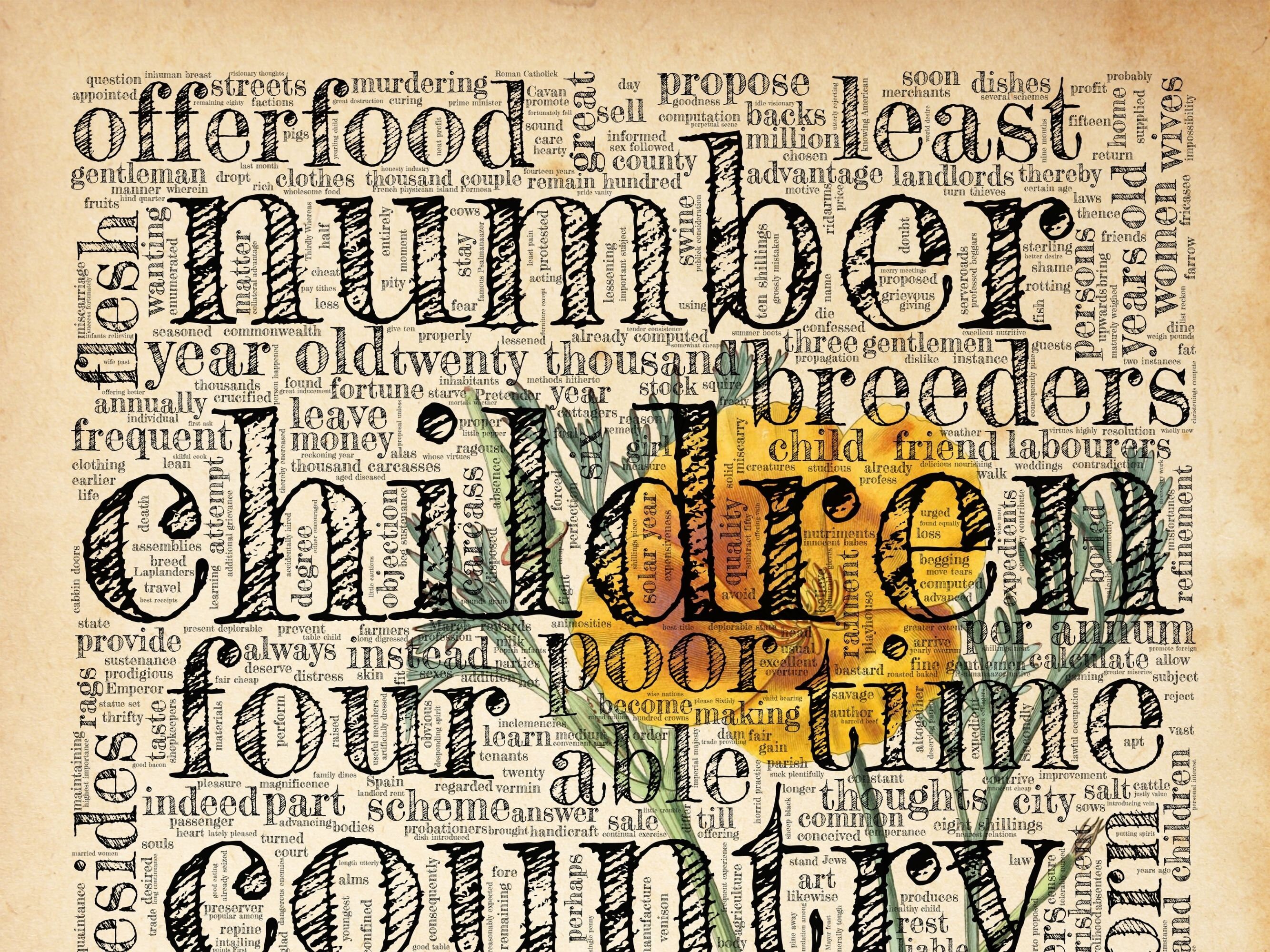 Jonathan Swift's A Modest Proposal Vintage Word Cloud Featuring 2000 ...