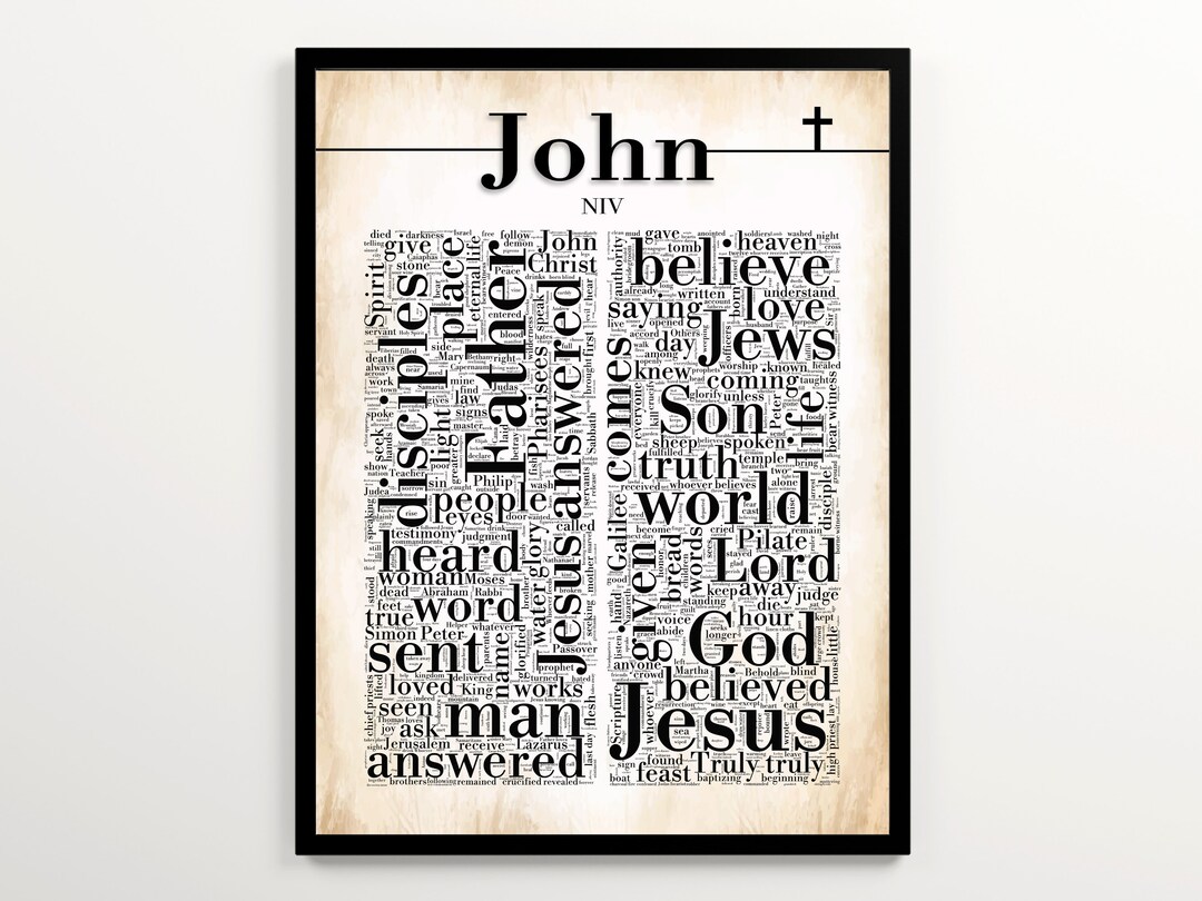 Gospel of John Word Cloud Featuring 2000 Words of the Book - Etsy