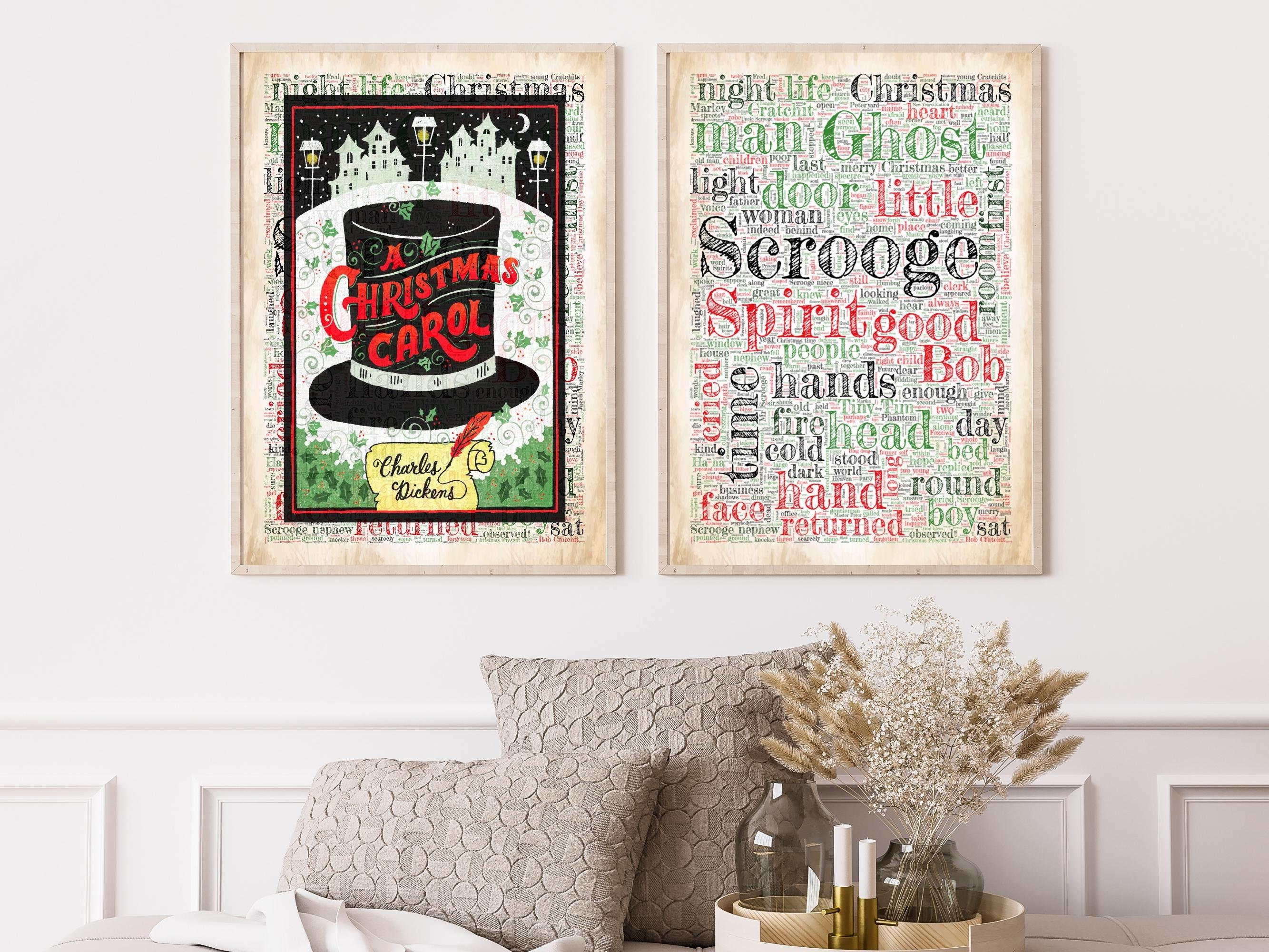 A Christmas Carol Book Cover and Word Cloud Art, Set of 2 Digital ...