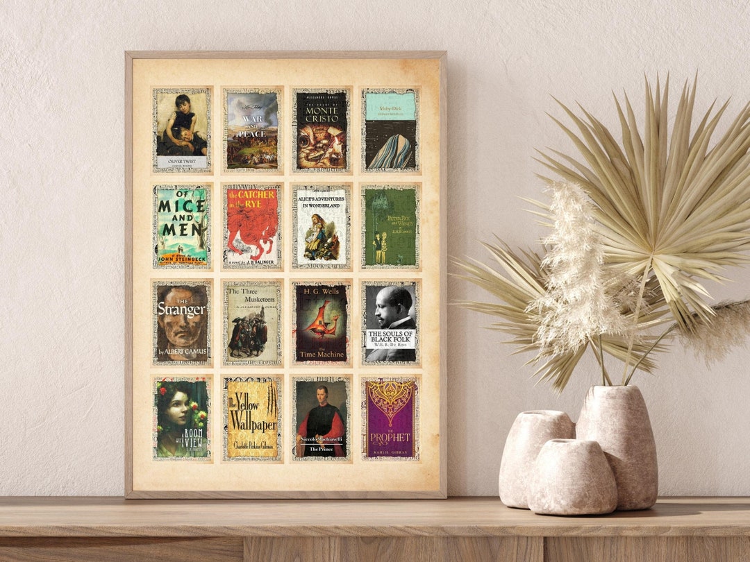 Vintage Book Cover Gallery Poster, Literary Classics Print, Word Cloud ...