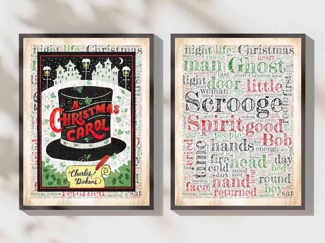 A Christmas Carol Book Cover and Word Cloud Art Set of 2 - Etsy