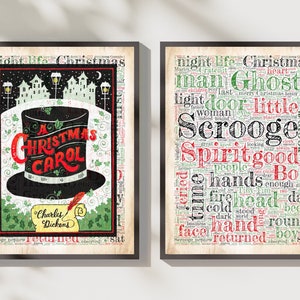 A Christmas Carol Book Cover and Word Cloud Art, Set of 2 Digital ...