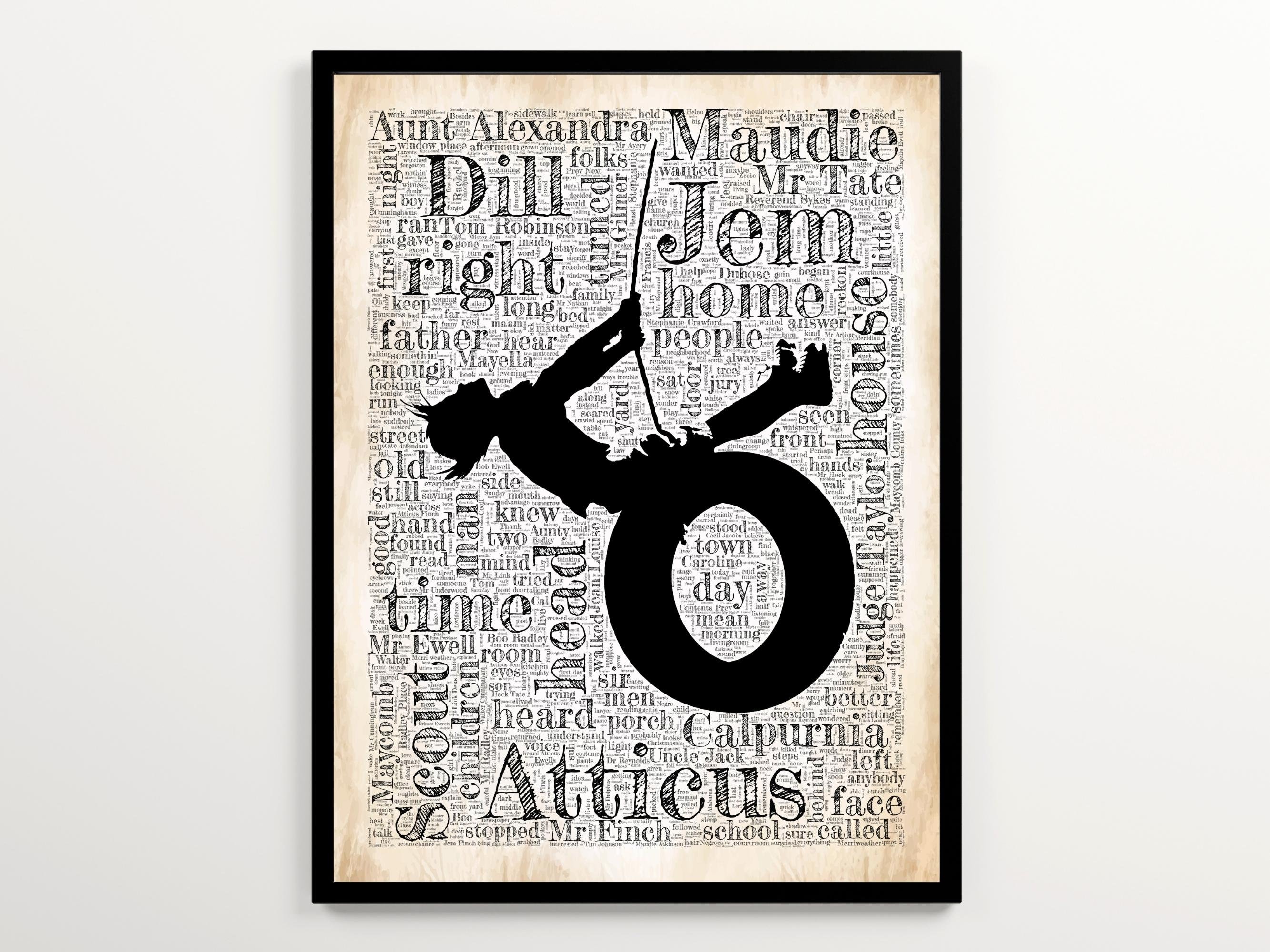To Kill a Mockingbird Literary Word Cloud Print, Scout Finch on a Tire ...