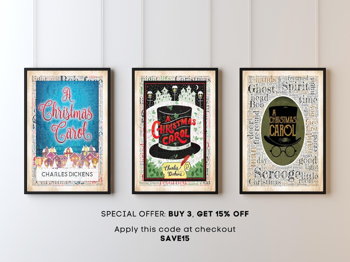 A Christmas Carol Book Cover and Word Cloud Art, Set of 2 Digital ...