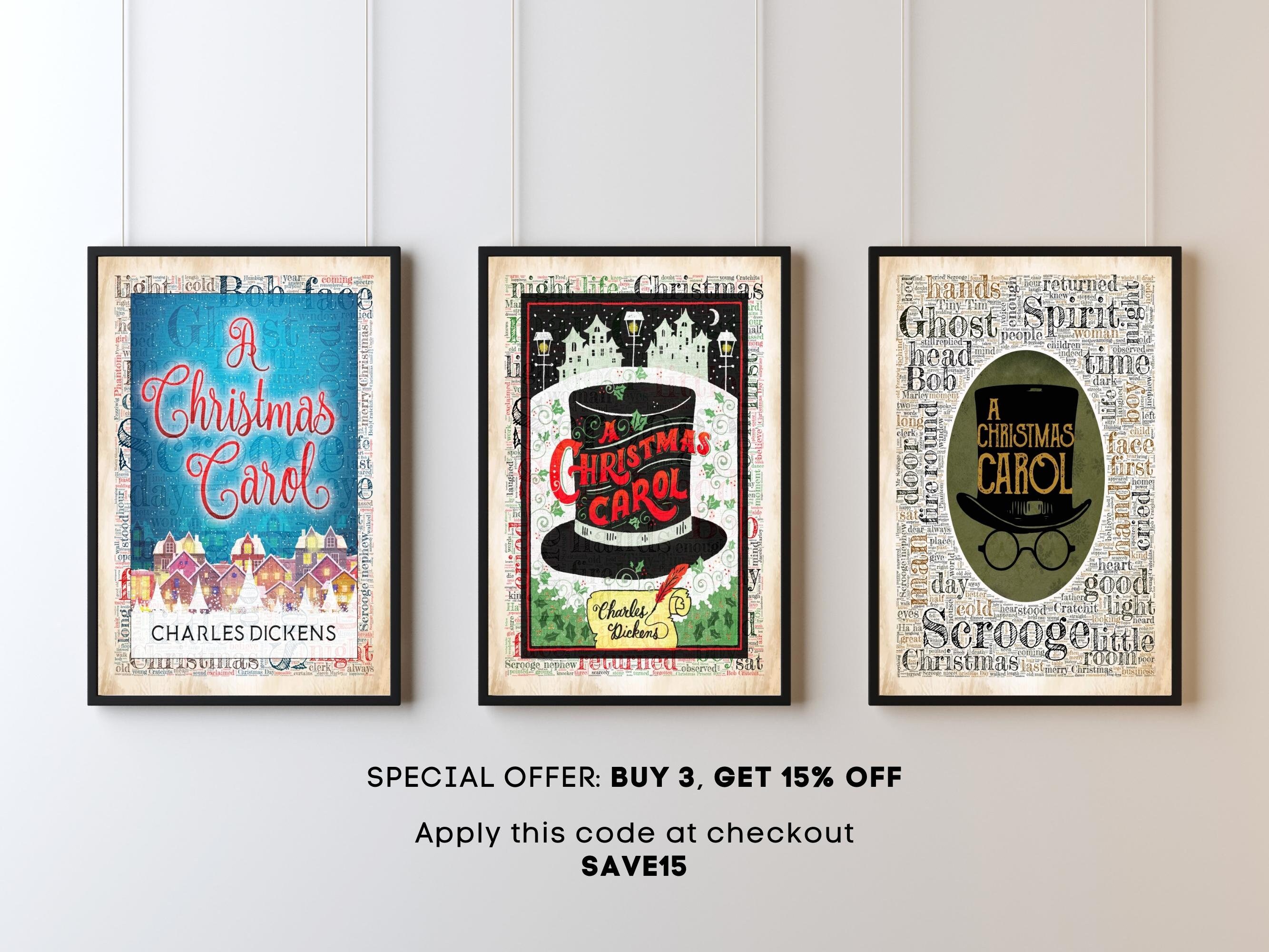 A Christmas Carol Book Cover and Word Cloud Art, Set of 2 Digital ...