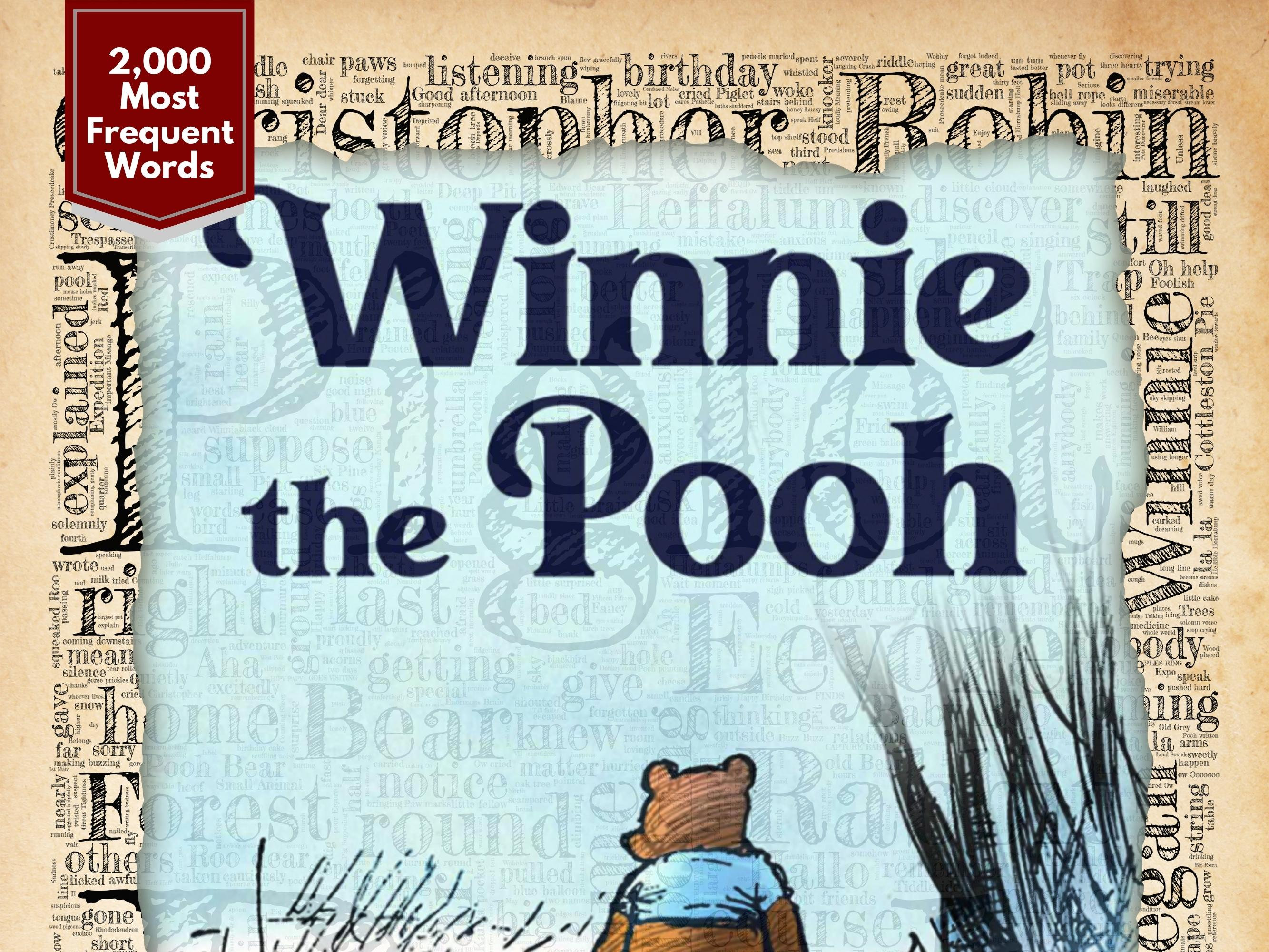Winnie the Pooh Book Cover on Vintage Word Cloud, Children's Book ...