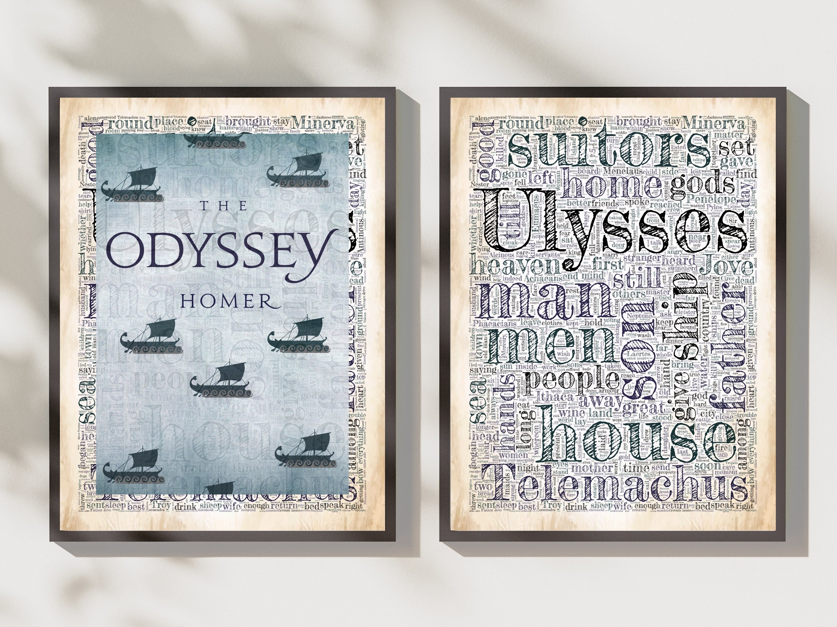 The Odyssey Book Cover Art With 2000 Words of the Book, Homer Set of 2 ...