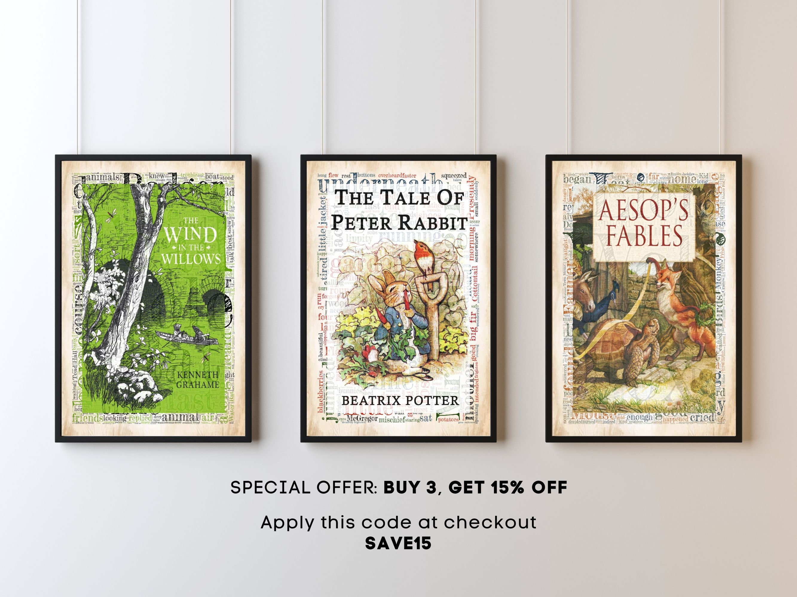 The Tale of Peter Rabbit Book Cover & Word Cloud Art Set of 2 - Etsy