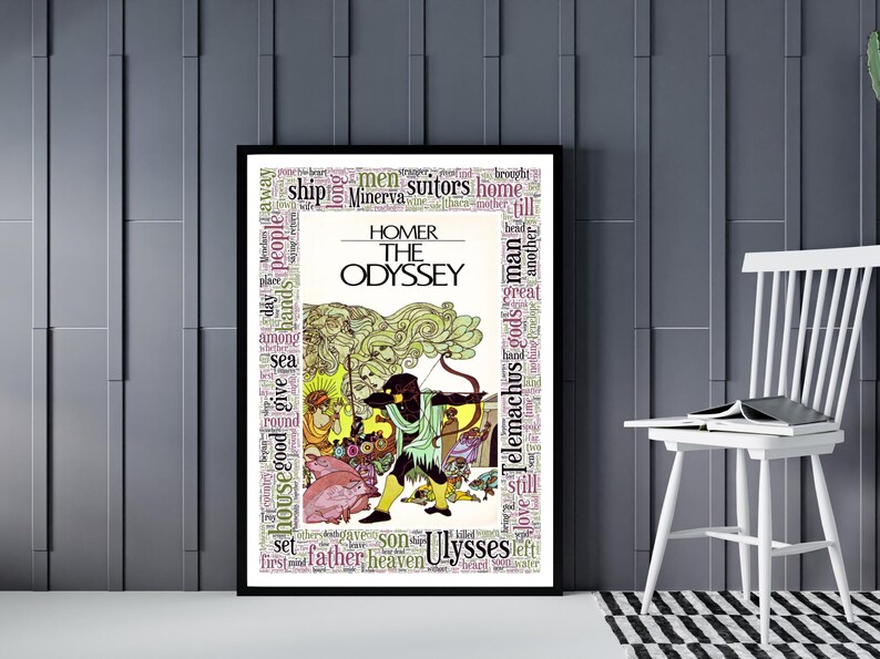 The Odyssey Book Cover Art With 2k Most Frequent Words, Greek Mythology ...