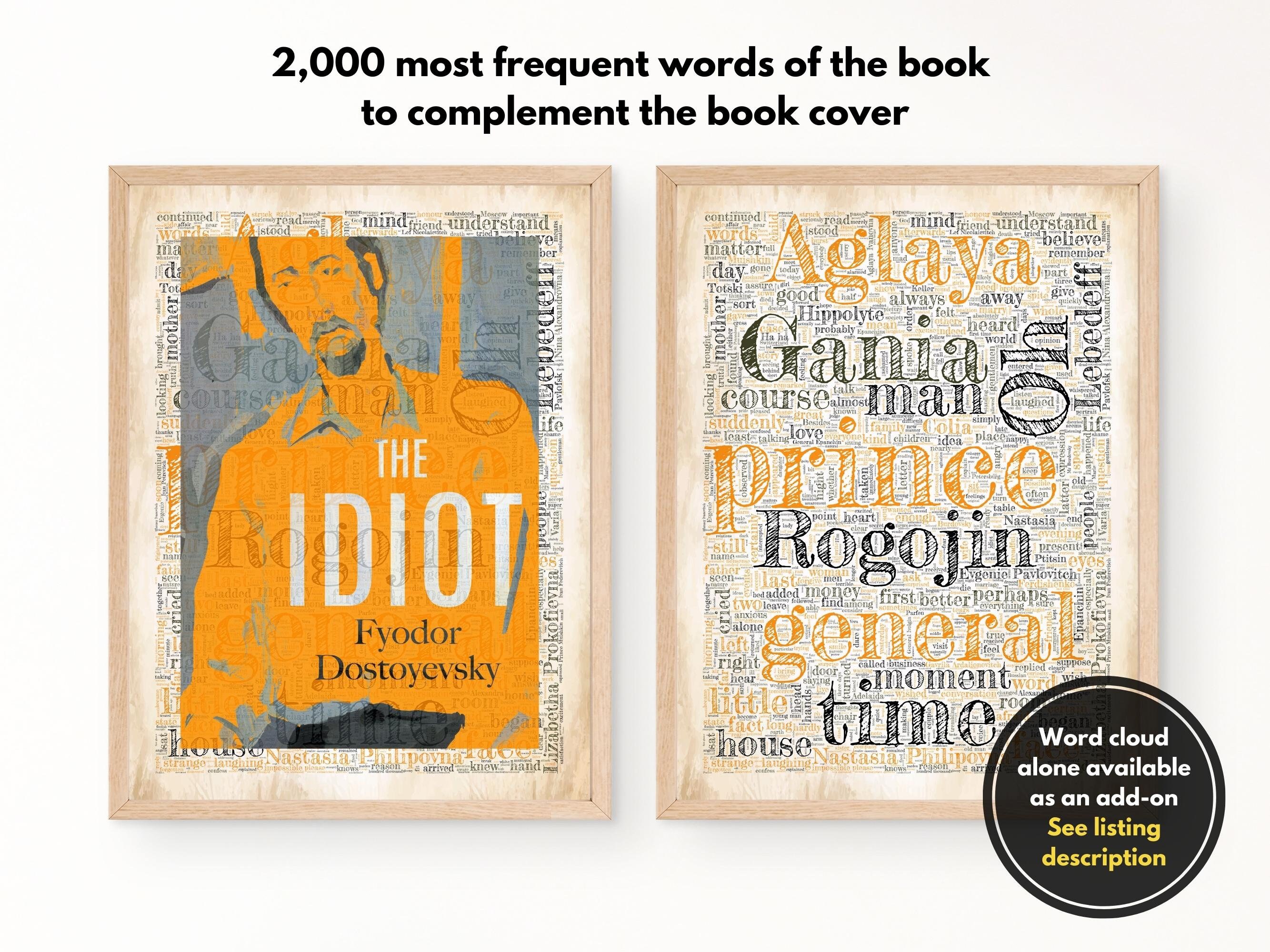 The Idiot Book Cover on a Vintage Word Cloud Featuring 2000 Most ...