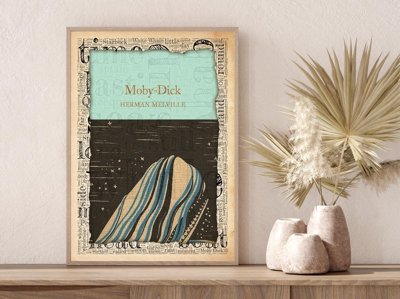 Moby-dick Vintage Book Cover Art on Word Cloud, English Classroom Art ...