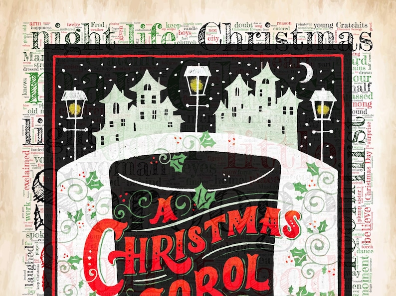 A Christmas Carol Book Cover and Word Cloud Art, Set of 2 Digital ...