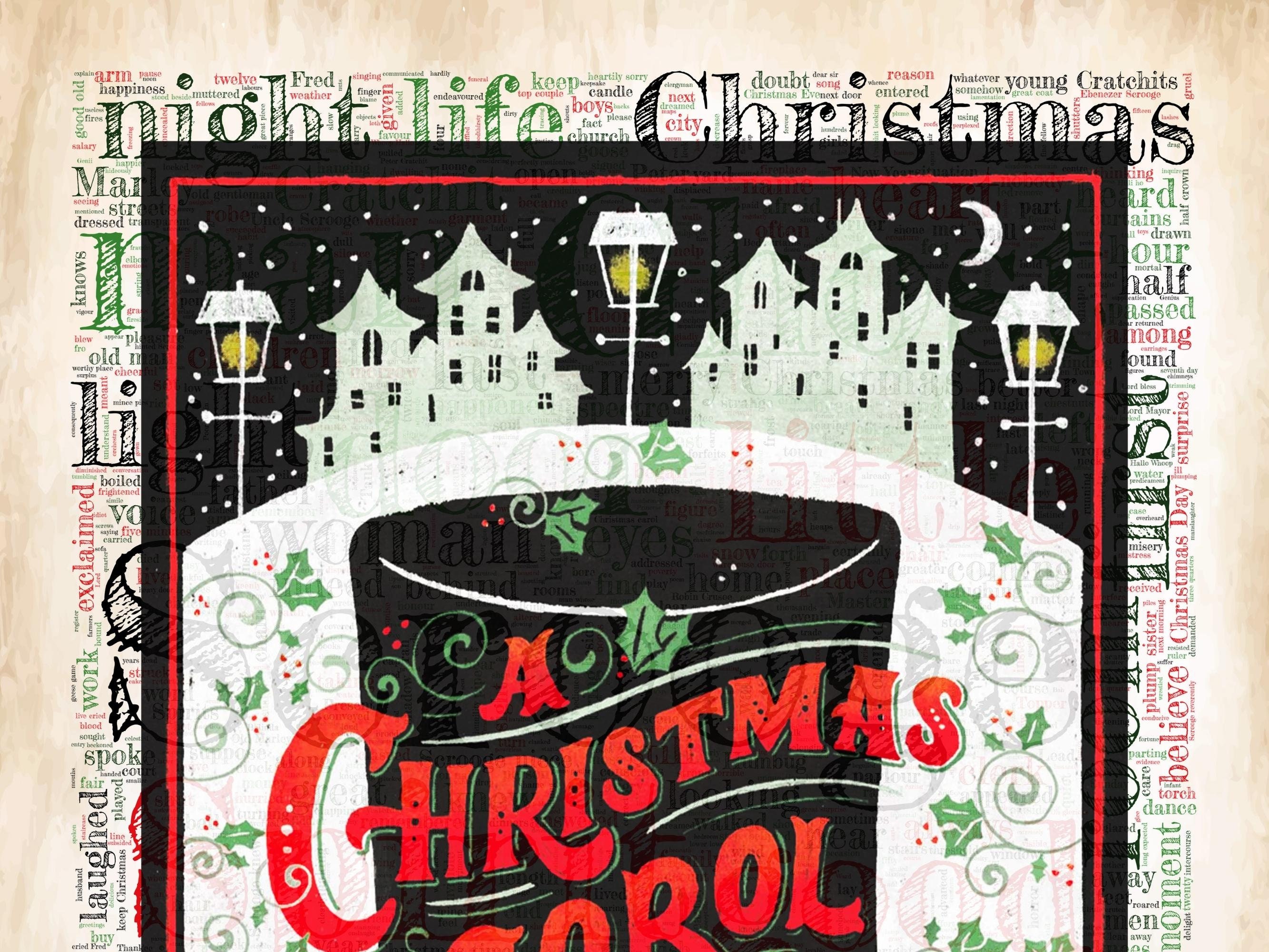 A Christmas Carol Book Cover and Word Cloud Art, Set of 2 Digital ...