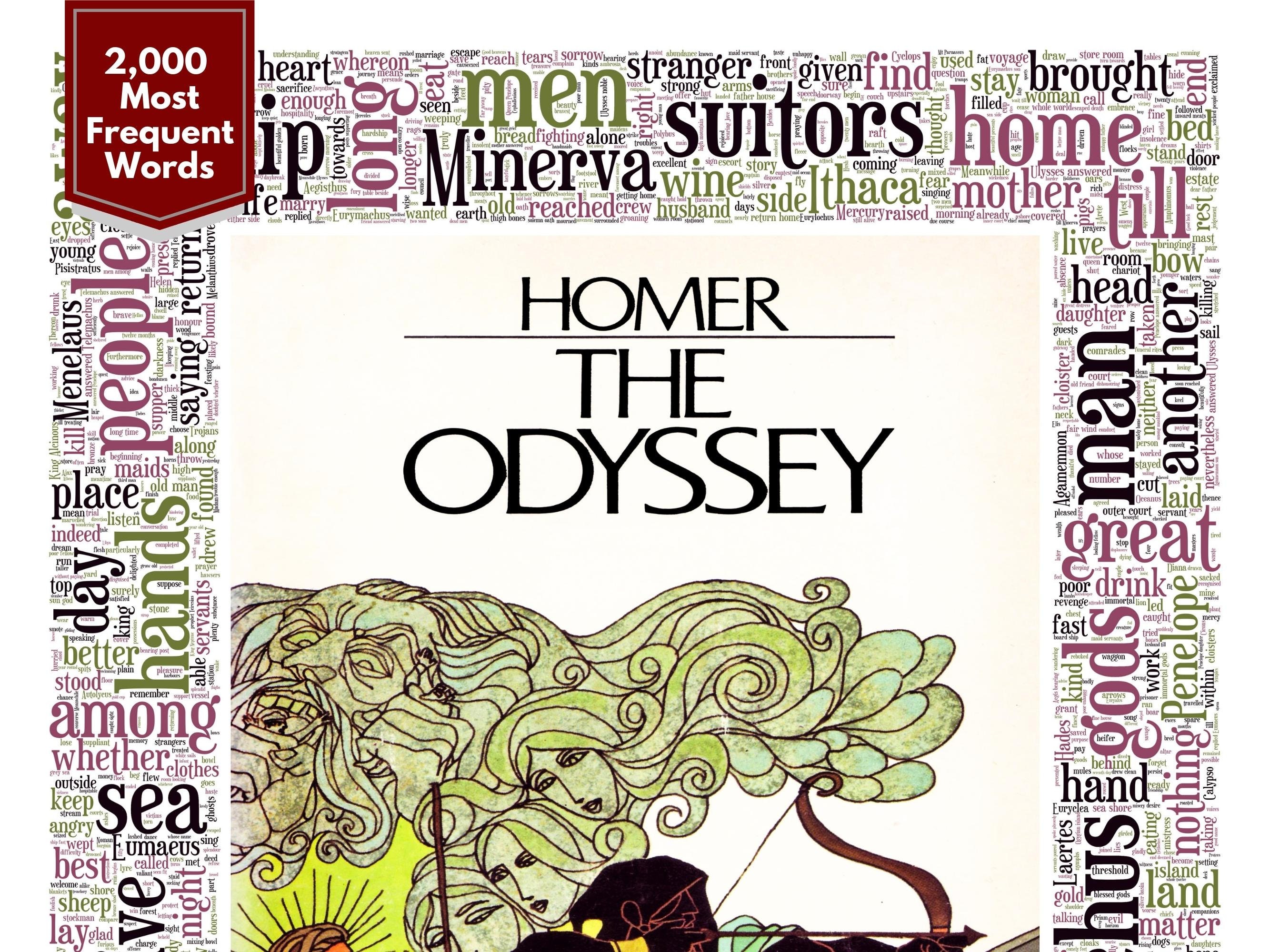 The Odyssey Book Cover Art With 2k Most Frequent Words, Greek Mythology ...