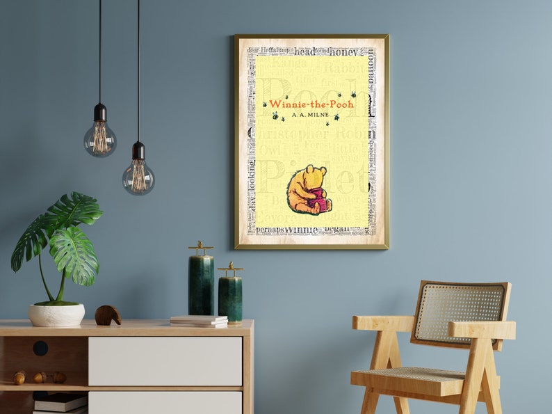 Winnie the Pooh Book Cover Art on Vintage Word Cloud Featuring - Etsy