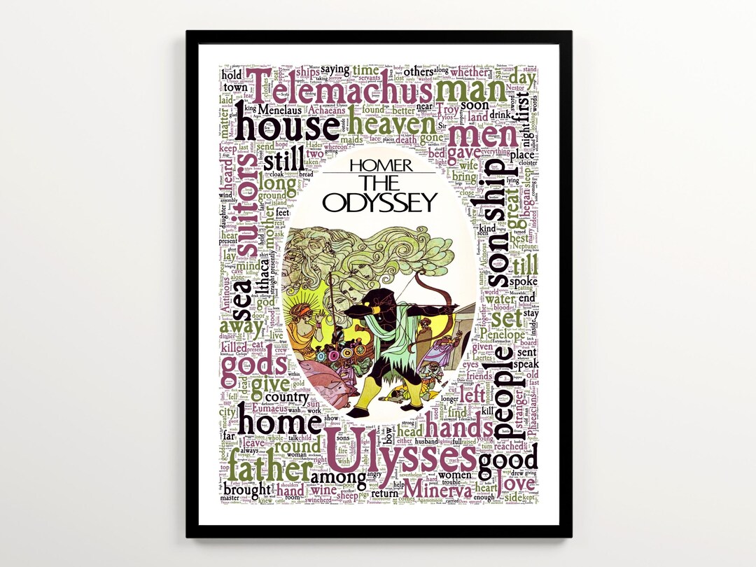 Homer's the Odyssey Word Cloud, Greek Mythology Poster, Homer Print ...