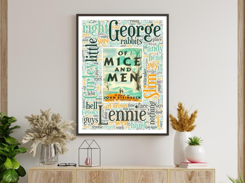 Of Mice and Men Word Cloud, John Steinbeck Book Cover Art Printable ...