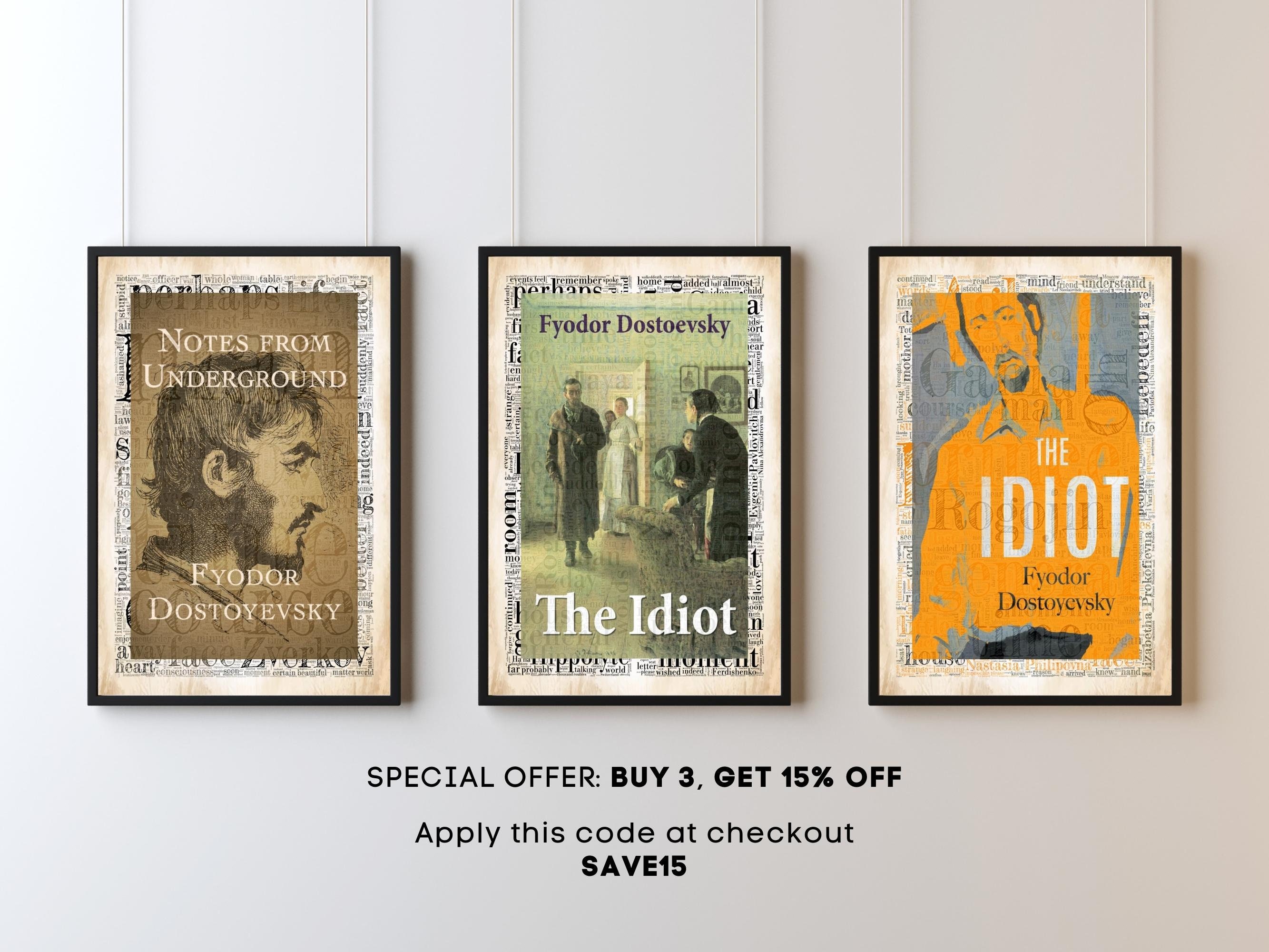 The Idiot Book Cover and Word Cloud Art, Set of 2 Prints, Fyodor ...