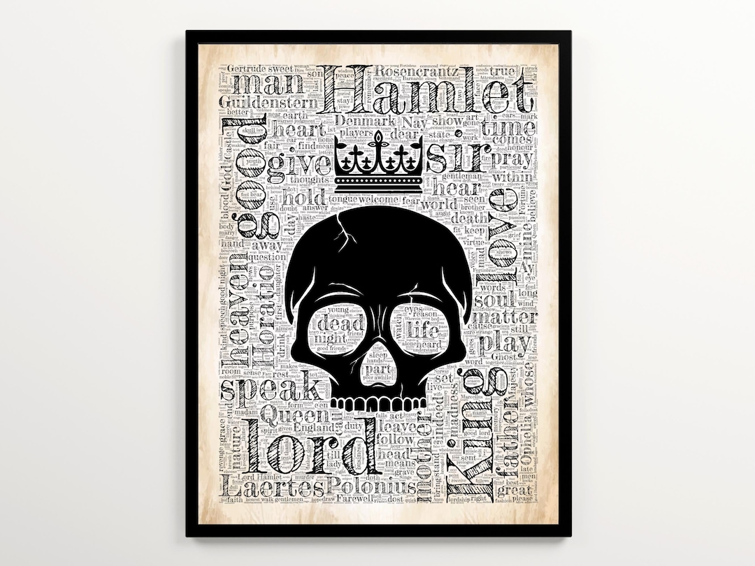 Shakespeare's Hamlet Literary Word Cloud Print, Shakespeare Skull ...