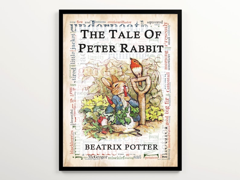 The Tale of Peter Rabbit Book Cover & Word Cloud Art Set of 2 - Etsy