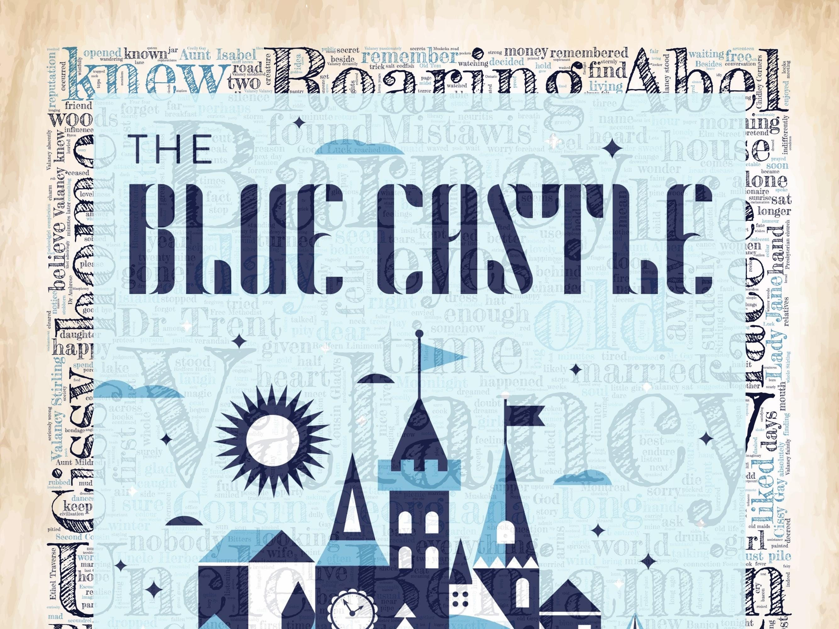 The Blue Castle Book Cover on Vintage Word Cloud Featuring 2000 Most ...