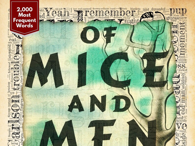 Of Mice and Men Vintage Book Cover Art on Word Cloud Background, John ...