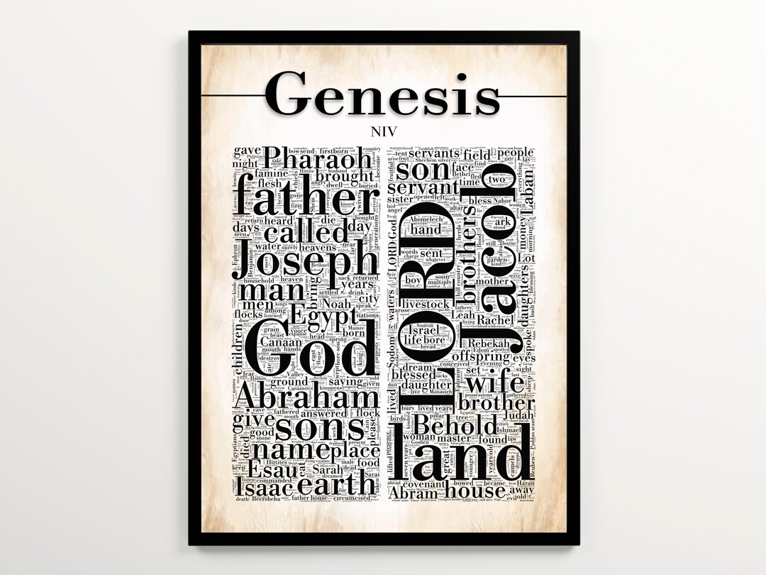 Scripture Wall Art, Book of Genesis Word Cloud Featuring 2000 Words of ...