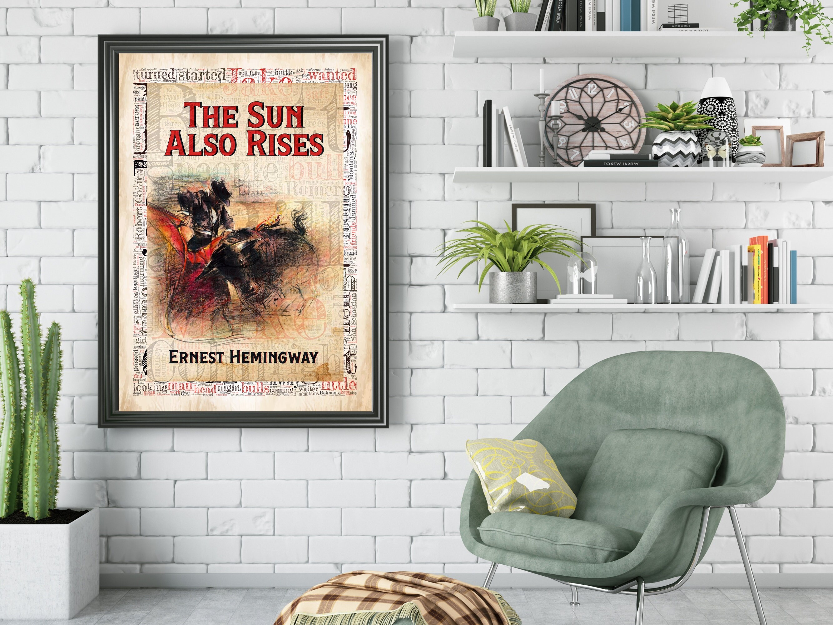 Ernest Hemingway the Sun Also Rises Book Cover Art With 2000 Words of ...