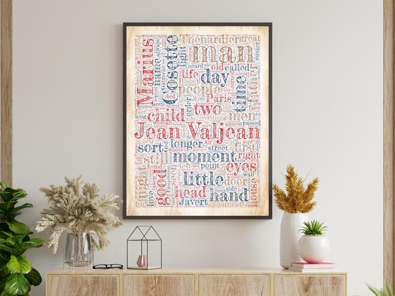 Les Miserables Book Cover & Word Cloud Art, Set of 2 Prints, Victor ...