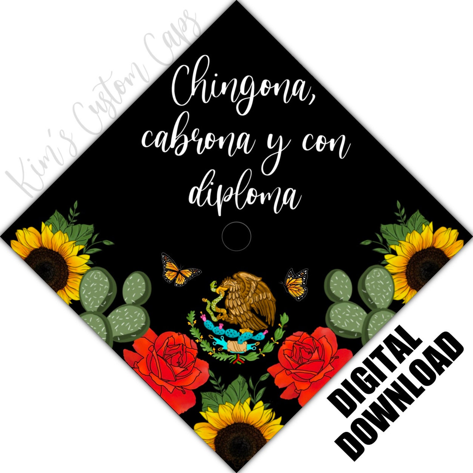 Mexican Flag Emblem Spanish First Gen Graduation Cap Printed Topper ...