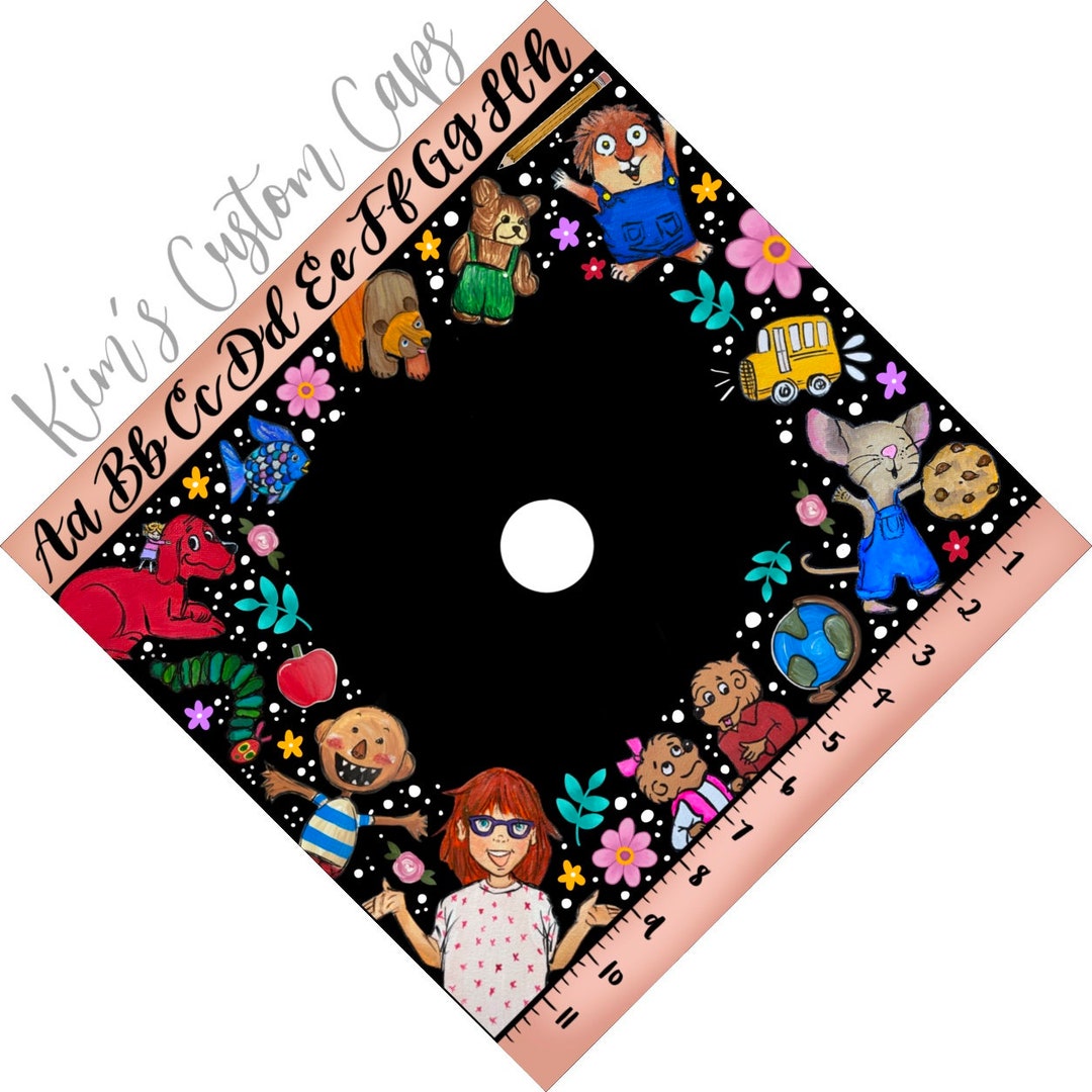 Teacher Storybook Character Graduation Cap Custom Quote Printed Cap ...
