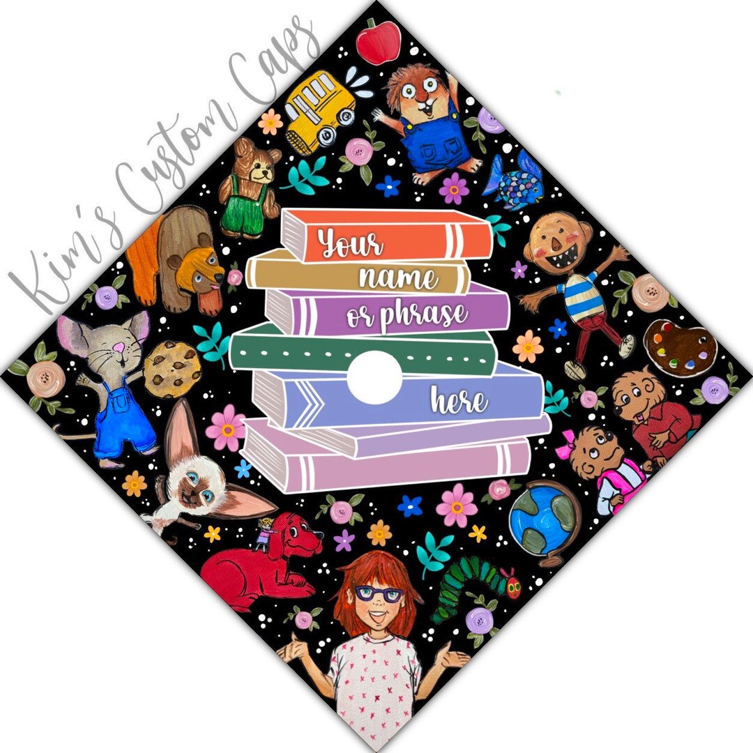 Teacher Book Storybook Character Graduation Cap Printed Custom Quote ...