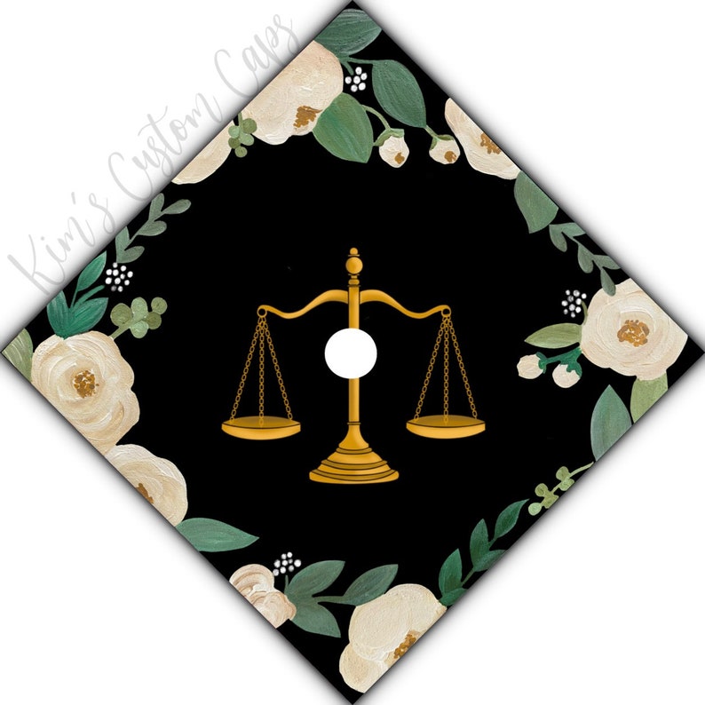 Law Lawyer Justice Scales Floral Printed Custom Quote Graduation Cap ...