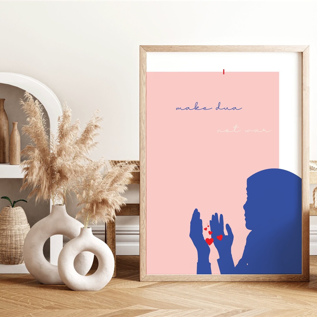 Make Dua, Not War Poster Pink Blue Girly Muslimah Hijab Wall Art Print ...