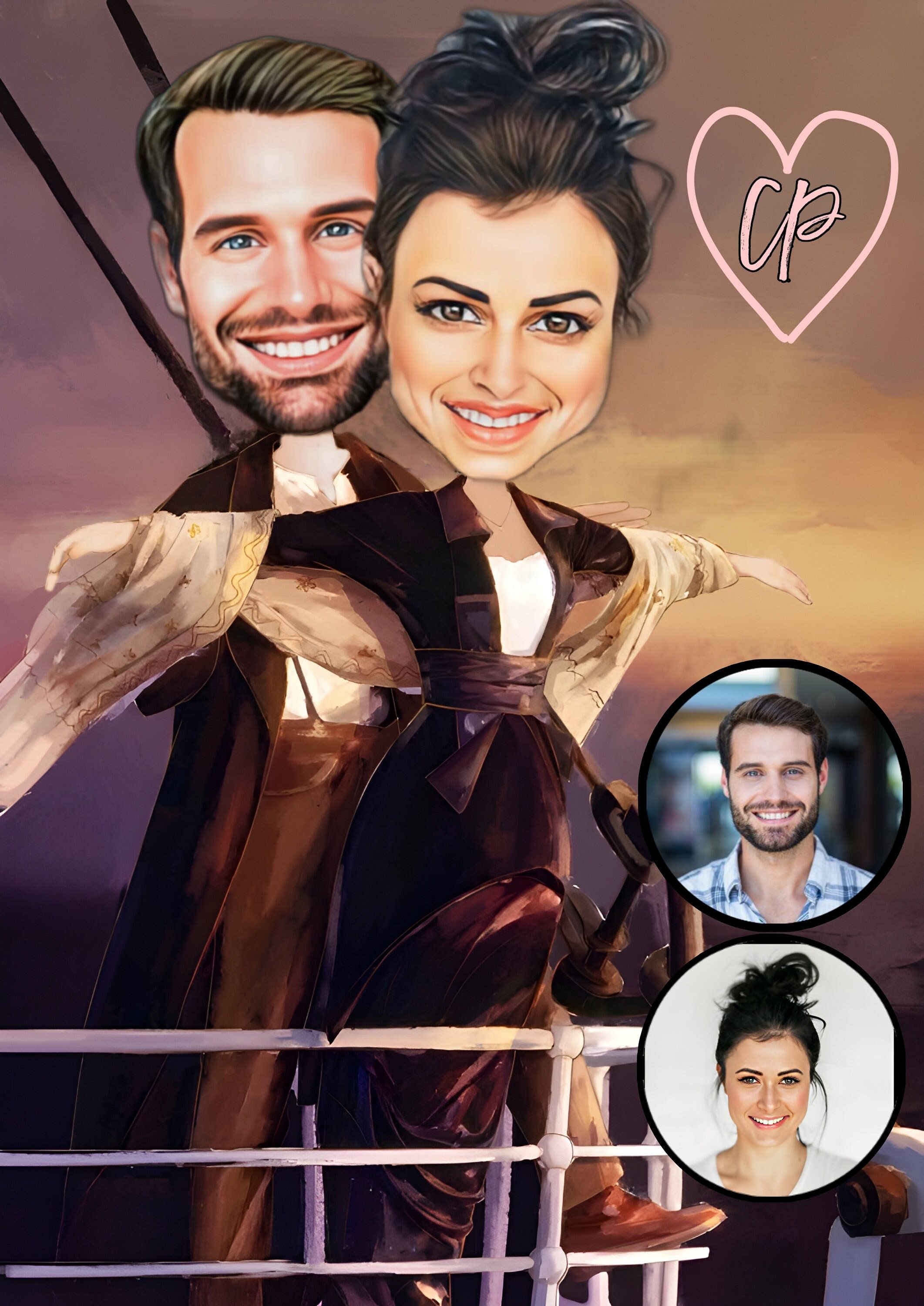 Custom Couple Caricature, Custom Couple Portrait, Caricature, Royal ...