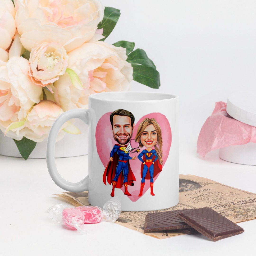 Couples Portrait Mug,custom Funny Couple Caricature Mug,super Hero ...