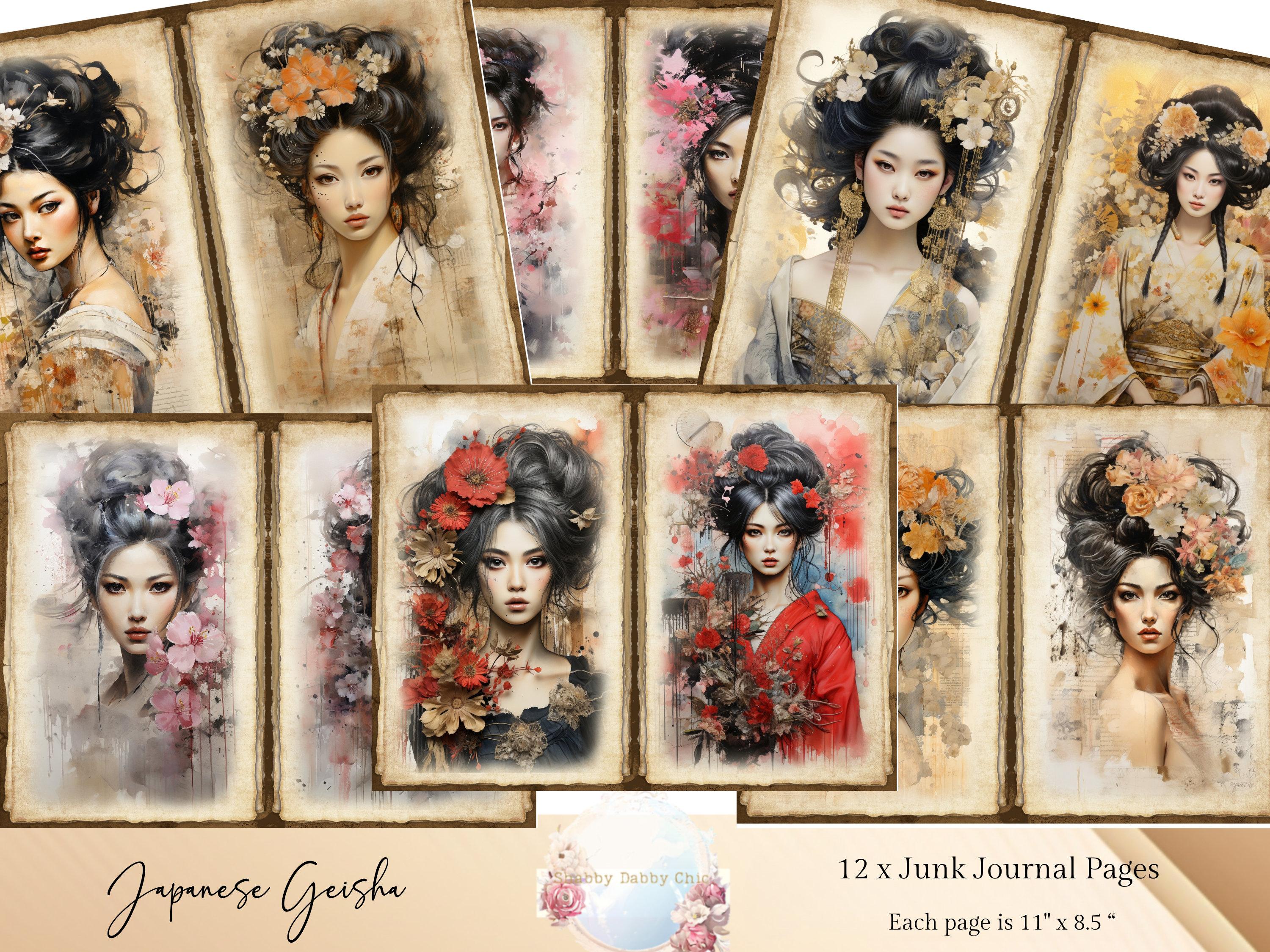 Japanese Women Junk Journal, Japan Junk Journal, Japanese Collage Sheet ...